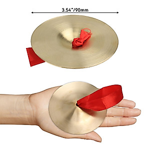 2Pcs Mini Copper Hand Cymbals 90mm Diameter Gong Band Rhythm Beats Percussion Musical Instrument for Parties, Dances, Belly Dances, Holiday Celebration