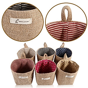 Cotton Linen Hamper Hanging Clothes Bag Home Gadget Storage Organizer Foldable Basket Bin (Blue Stripe)