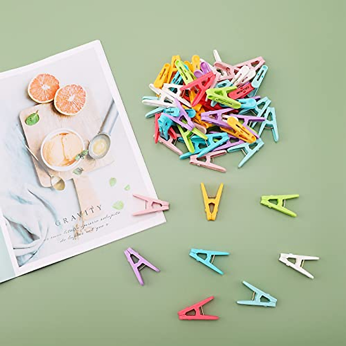 56 PCS Clothespins Plastic Colorful Small Clips, 8 Bright Colors Clothes Drying Line Pegs Mini Clothes Pins Clothesline Crafts Photos Paper Picture Towel Clips Clothes Pin （8 Colors）