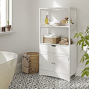 VASAGLE Bathroom Storage Cabinet with Drawer, 23.6 x 11.8 x 48 inches, White