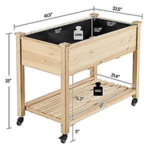 Yaheetech Wooden Raised Garden Bed with Wheels Flower Planter Boxes Elevated Vegetables Growing Bed for Grow Herbs and Vegetables 42x23x33in