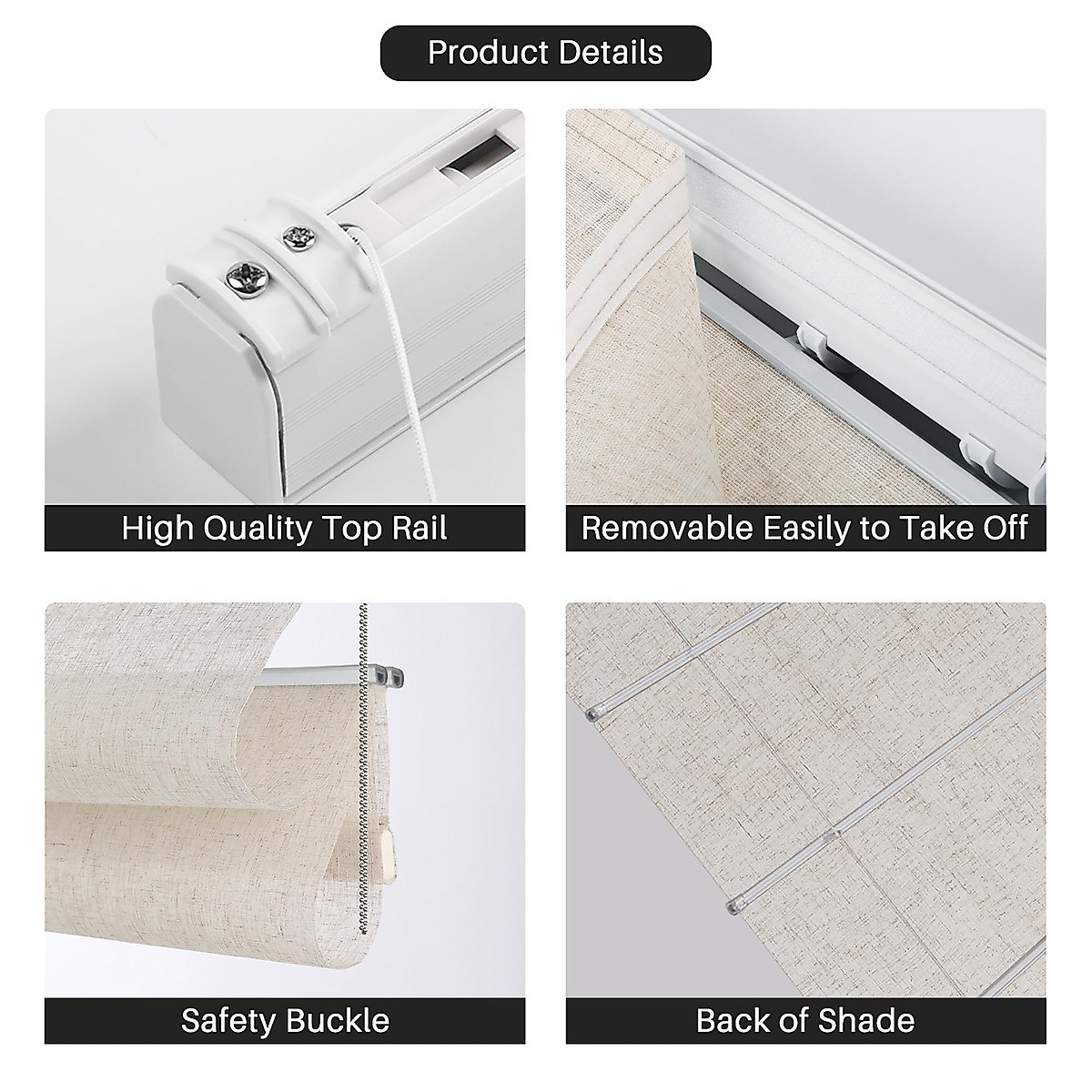 Hiifroy Roman Blinds, Roman Shades for Windows, Room Darkening Fabric, Roman Blinds for Windows Home Living Room Bedroom, Linen Textured, Customize Size