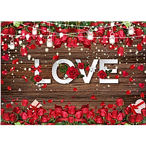 CYLYH 7X5FT Valentine's Day Backdrop Red Rose Wood Wall Background Love Wedding Bridal Shower Backdrops Mother's Day Party Banner Backdrops D808