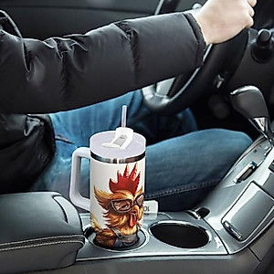 ODAWA Cartoon Rooster Travel Tumbler with Straw and Lid Water Bottle 30 Oz Stainless Steel Cups