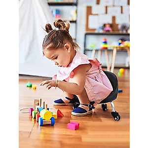 Lanstics Low Roller Seat Stools on Wheels Chair Leather Cushion Roller Seats with Back Rest Small 360 Rotating Rolling Stool Seats for Home Office Fitness Round Rolling Seat (Black)