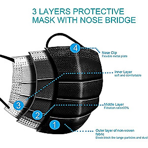 100pcs Premium Individually Wrapped Disposable Face Mask Black Premium Comfort Earloops Nose Wire