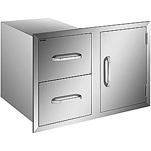 VBENLEM Outdoor Kitchen Drawers Combo 32.5x21.6 Inch Stainless Steel Access Door/Double Drawers with Paper Towel Rack for Outdoor BBQ Island & Kitchen