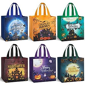 GPSHLUEP Halloween Non-Woven Gift Bags, Halloween Treats Bags, Halloween Trick or Treat Tote Bag, Halloween Party Bags with Handles for Gifts Wrapping, Halloween Party Supplies