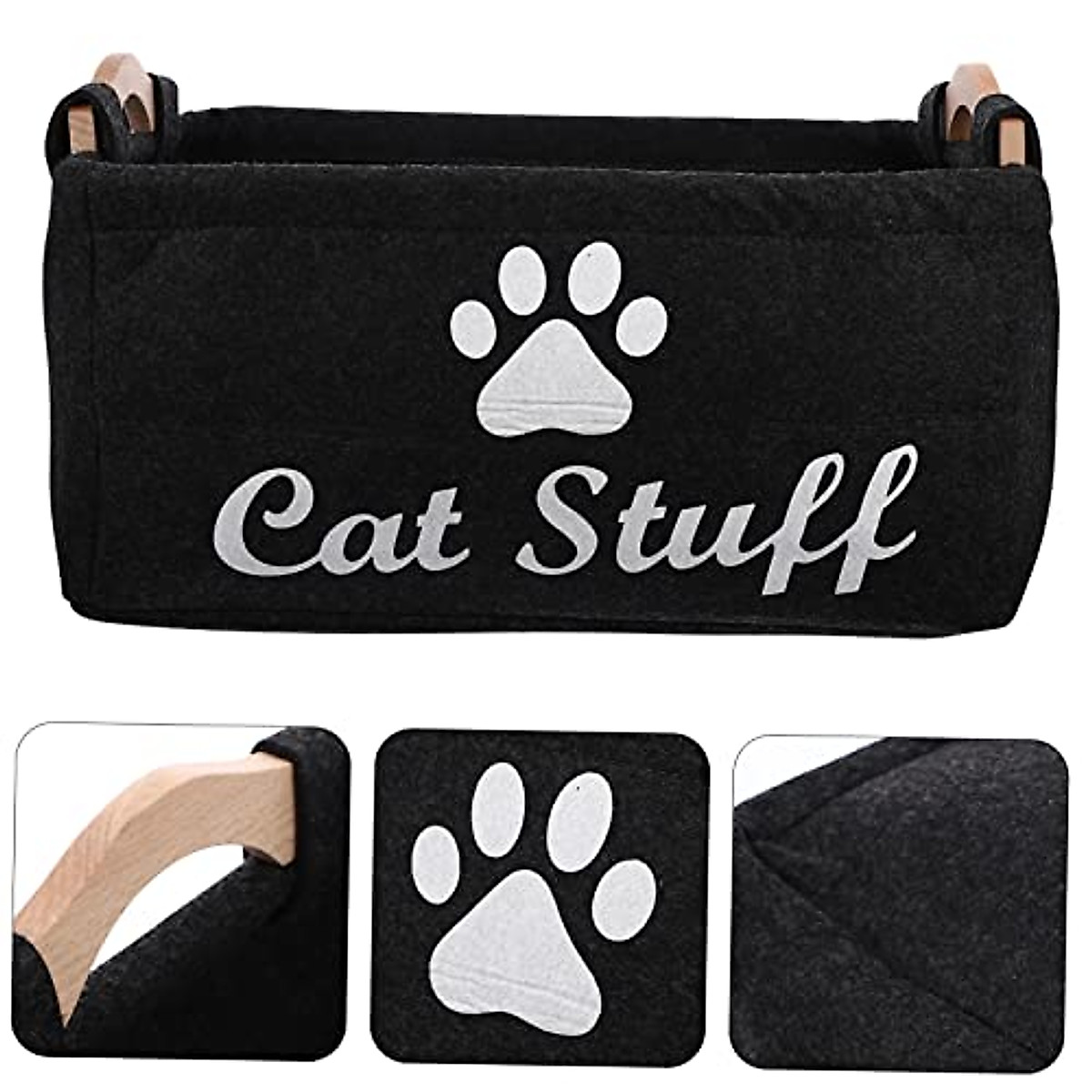 SECFOU Pet Cloth Storage Box Dog Storage Bin cat bin cubby Cubes Pet Toys Basket storage bins for clothes Pet Clothes Dog Toys Storage Bin cat toy cat basket square office wooden handle