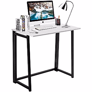 LUARANE Foldable Computer Desk, No Assembly Folding Desk, Study Laptop Writing Desk, Compact Reading Table for Small Space Bedroom Home Office (White)