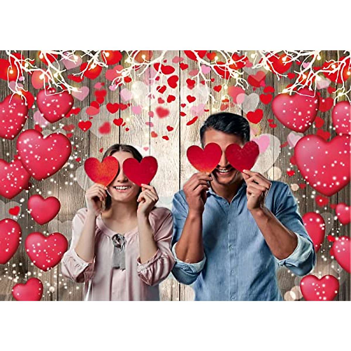 CYLYH 7x5ft Valentine's Day Backdrop Rustic Wood Backdrop Red Love Heart Valentine's Day Backdrops Photography Mother's Day Backdrops Party Bridal Shower Kid Birthday Party Decor Banner