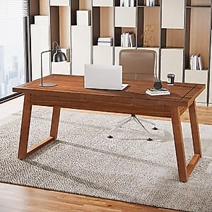 Tribesigns Home Office Executive Desk: 55 Inches Wooden Computer Desk with Drawer, Mid-Century Modern Study Writing Table, Rustic PC Laptop Desk Workstation Furniture, Walnut Brown