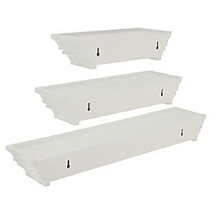 Kiera Grace Madison Classic Crown Molding Floating Wall Shelves, Robust Engineered Wood, Easy Assembly, Ideal for Home Decor, 12" / 16" / 24", White, Set of 3