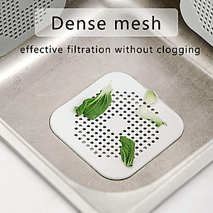 Drain Hair Catcher Square Silicone Trap Shower Drain Cover with Suction Cups for Bathroom Bathtub Kitchen Filter Flat Strainer, 2 Pack