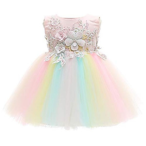 Meiqiduo Baby Girls Dress Infant Christening Birthday Wedding Bridesmaid Party Lace Tulle Flower Dresses (3M/0-6Months, Multicoloured)