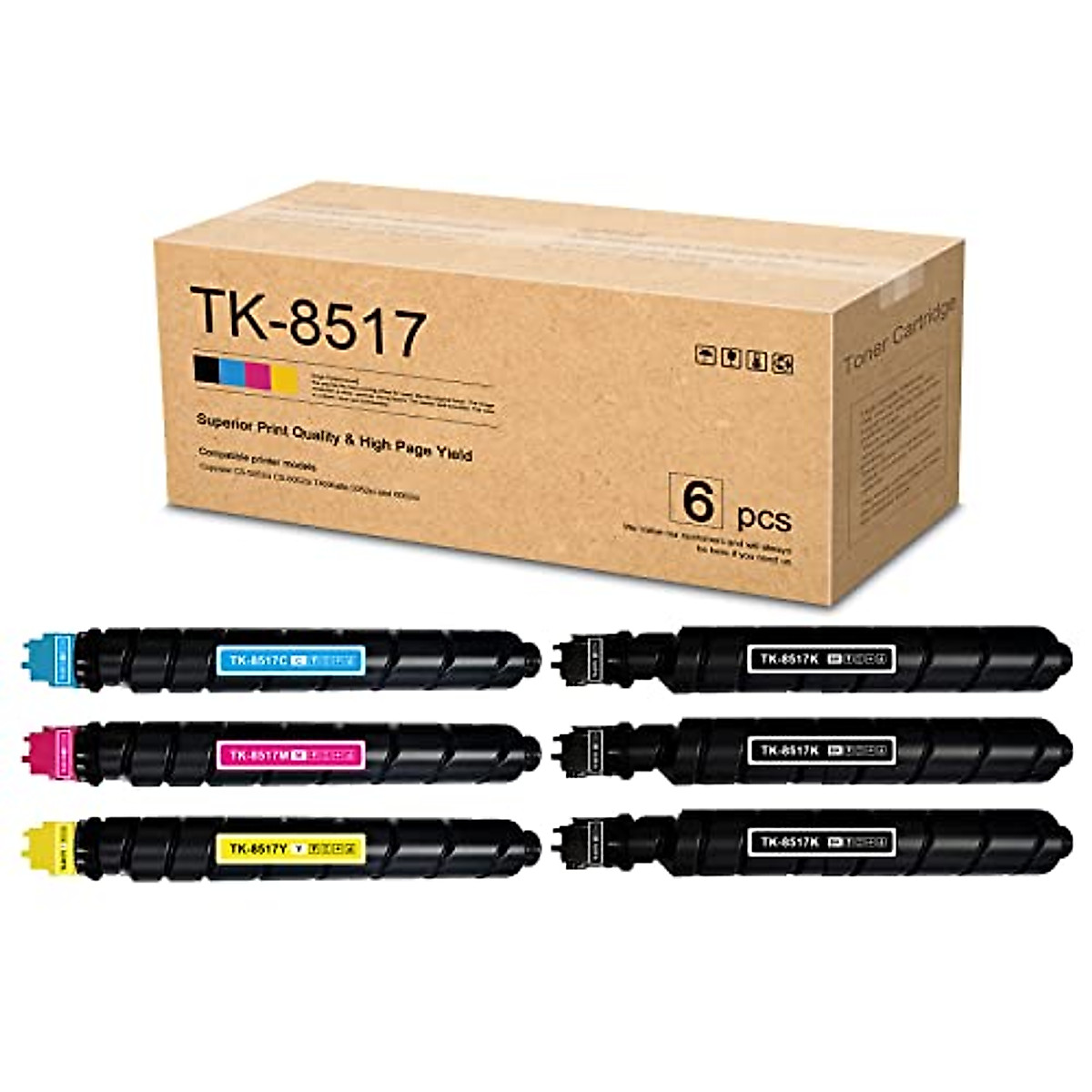TK-8517 TK8517 Toner Cartridges - 6Pack(3BK/1C/1M/1Y) Dophen Compatible TK8517K TK8517C TK8517M TK8517Y Replacement for Kyocera Copystar CS-5052ci CS-6052ci TASKalfa 5052ci 6052ci Printer