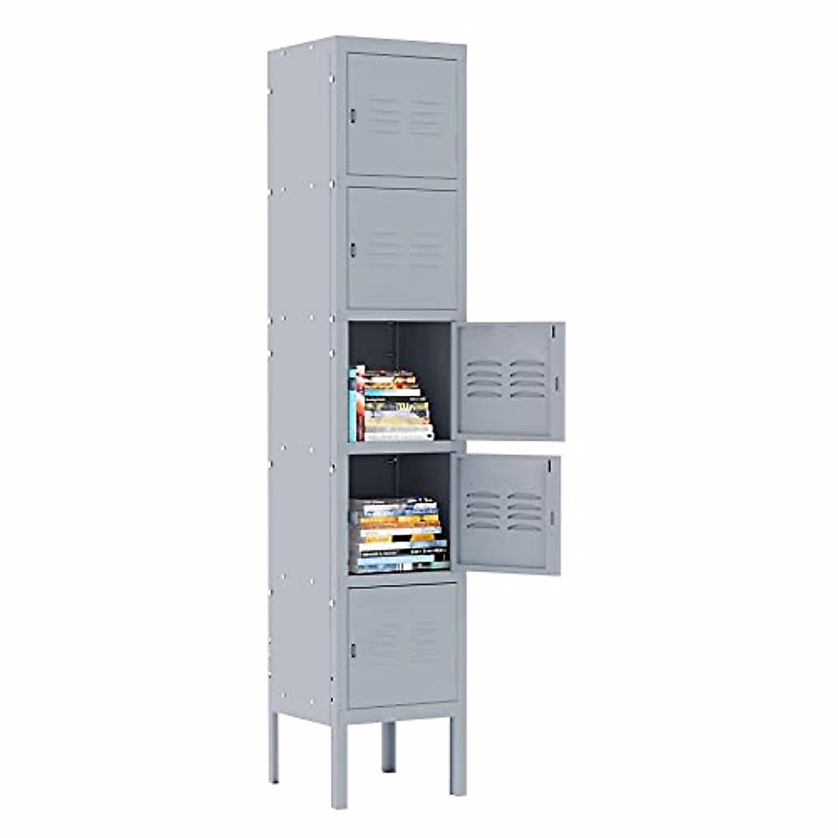 MIIIKO Metal Locker Cabinet with 5 Doors, Steel Lockers for Employees, 5 Tier Shelf Locker Organizer for School Gym Home Office