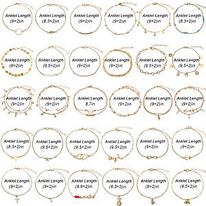 ESRICH 30 Ankle Bracelets for Women Set, Adjustable Size Beach Anklet Set, Imitation Golden Anklet,Jewelry Anklet for Women Beach Jewelry Gifts