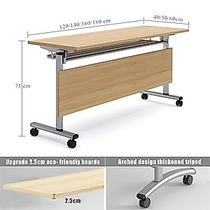 Foldable Conference Table, Meeting Tables Set of 3 Modern Wooden Office Folding Flip Top Mobile Training Table with Silent Wheels,Rounded Corner for Office,Meeting Room,Classroom (180 * 60 * 75)