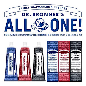 Dr. Bronner’s - All-One Toothpaste Variety Pack - Peppermint, Cinnamon, Anise, & Spearmint, 70% Organic Ingredients, Natural & Effective, Fluoride-Free, Helps Freshen Breath, Vegan (5oz, 4-Pack)
