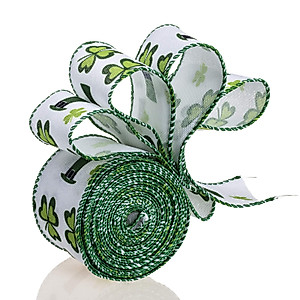 St Patrick's Day Wired Ribbon, 2 1/2 Inch by 10 Yards Emerald Green Shamrocks Lucky Ribbon for Gift Wrapping, Wreath and Party Decoration