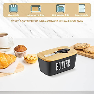 Ceramic Butter Dish with Lid and Knife, Airtight Black Butter Container, Butter Holder for Butter Storage, Butter Keeper for Countertop, Perfect for West or East Coast Butter