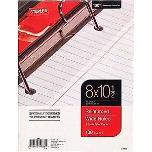 Staples 2072509 Reinforced Filler Paper Wide Ruled 8-Inch X 10 1/2-Inch 100 Sheets 12 Pack
