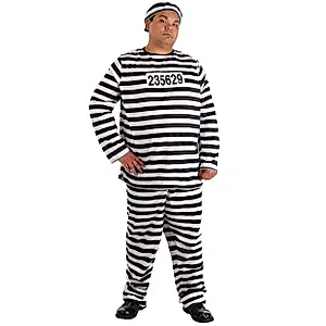 Men's Plus Size Prisoner Costume Striped Prison Jail Suit - 4X Black