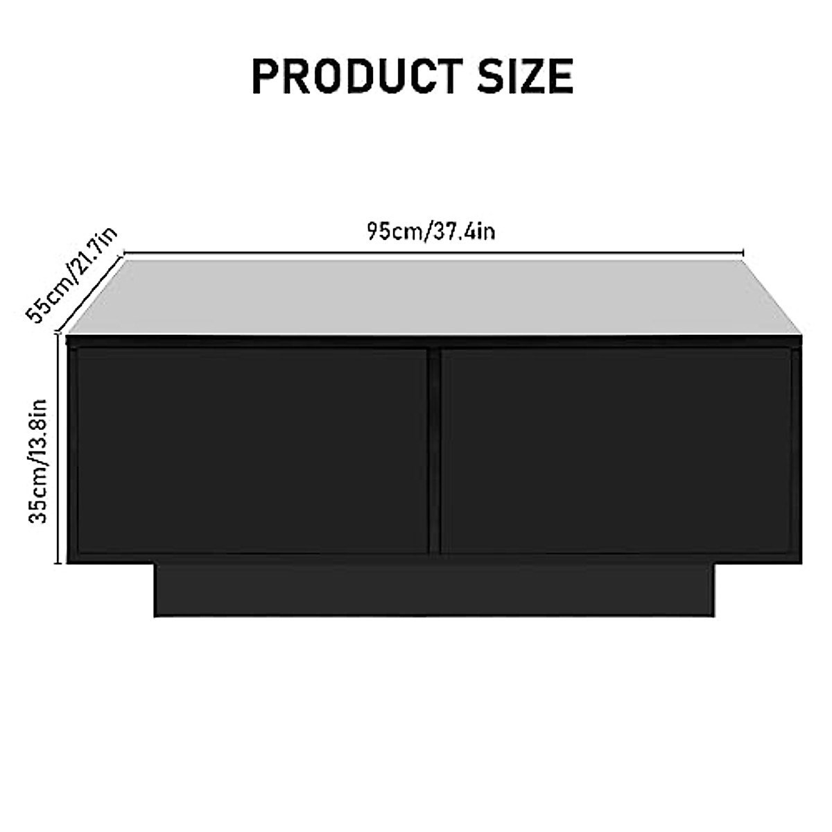 SUSSURRO LED Coffee Table with 4 Storage Sliding Drawers, High Glossy Modern Center Table with 20 Colors LED Lights for Living Room Bedroom,(Style-1 Black)