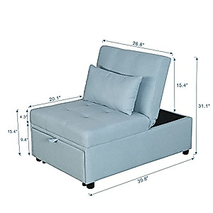 Haplized Sleeper Sofa Couch, Pull Out Couch Bed Sleeper Sofa, Chair Bed, Ottoman Chair with Adjustable Backrest, Portable Pillow, Fold Out Couch Bed, for Small Room, Apartment (Green Fabric)