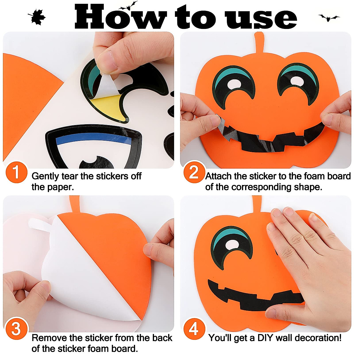 16 Pieces Halloween Foam Craft Kit Halloween Arts Foam Large Pumpkin Foam DIY Pumpkin Decorating and 4 Pieces Halloween Craft Stickers Funny Pumpkin Sticker for Halloween Game Party Favor Decoration