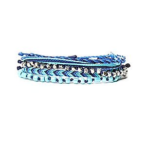 Mezcla Vida Bohemian Starfish Charm Silver Zinc Beaded Waterproof Rope Surfing Bracelets Sets For Women Teen Girls, Beach Handmade String Jewelry (BLUE, Zinc Alloy)