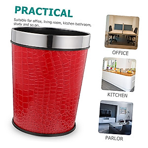 Hohopeti Red Plastic Trash Can with Leather, 1.0 Liters, for Office and Home