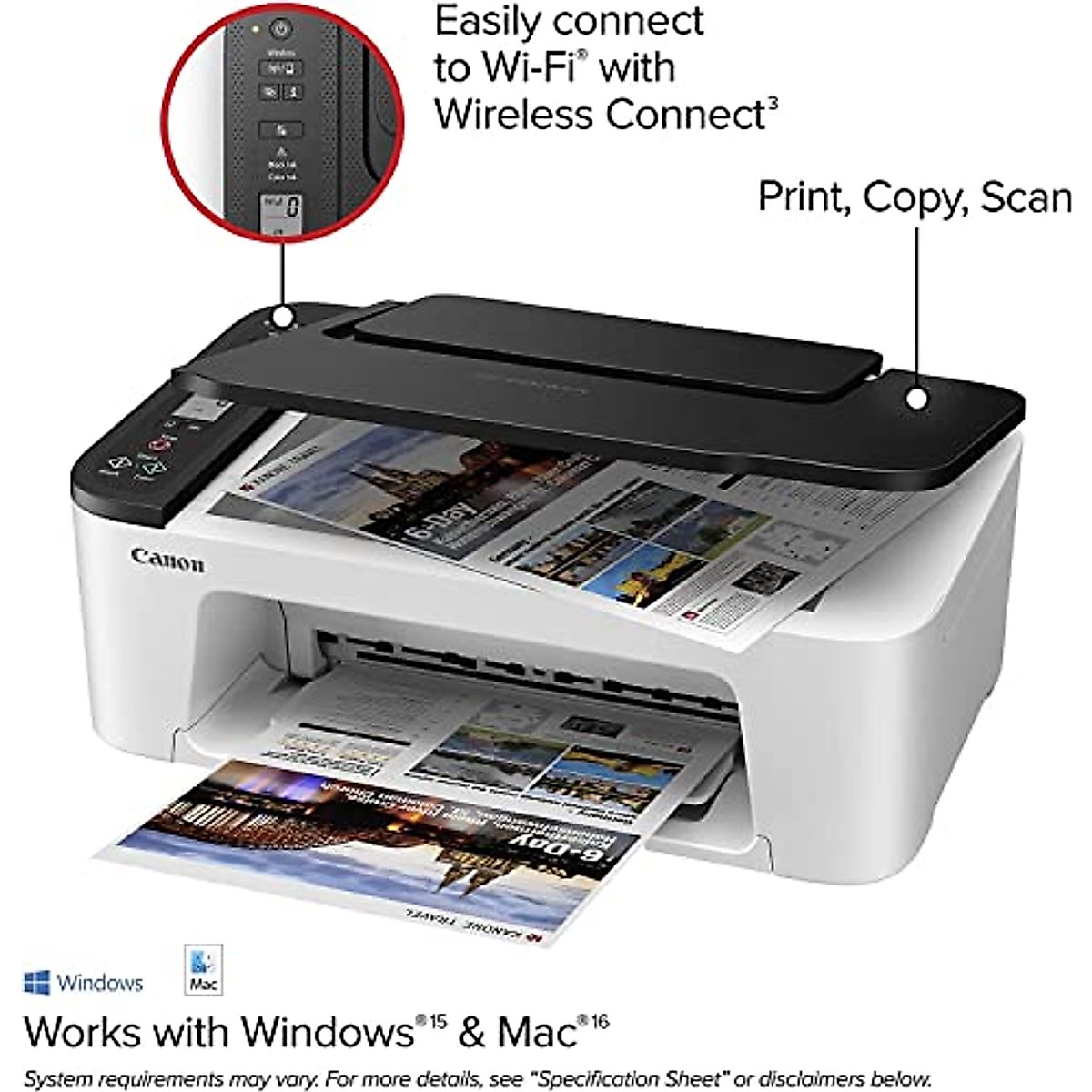 Canon PIXMA TS Series Wireless All-in-One Color Inkjet Printer, Black - Print, Scan, Copy for Home Office - 1.5 Segment LCD Display, 4800 x 1200 dpi, USB and WiFi Connection - BROAG Printer_Cable