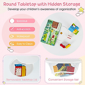 HONEY JOY Kids Table and Chair Set, Wooden Children Activity Table and 2 Chairs for Art & Craft, Storage Mesh Basket, 3-Piece Toddler Furniture Set for Daycare & Playroom, Gift for Boys Girls (White)