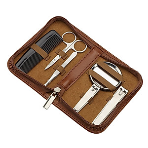 Conair Men's Grooming Kit, Grooming Kit for Men with 7-Pieces in Leather, Zippered Case