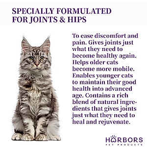 Harbor's Cat Hip Helper - Cat Joint Supplement Liquid for Fast Pain Relief, Smooth Younger HIPS. Natural Nutrients, Glucosamine, MSM, Chondroitin, Hyaluronic Acid, Yummy Organic Beef Flavor - 59 ml