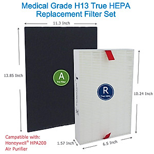 Flintar HPA200 H13 True HEPA Replacement Filter A/R Combo Pack, Compatible with Honeywell Air Purifier HPA200 Series, (2) H13 True HEPA Filter R + (4) Pre-Cut Activated Carbon Pre-Filter A