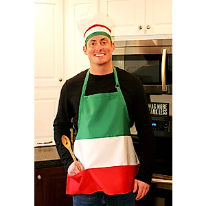 Italy Flag 3 Pocket Italian Apron - Italian Themed Cool and Cute Bib Aprons for Men and Women Multi-color