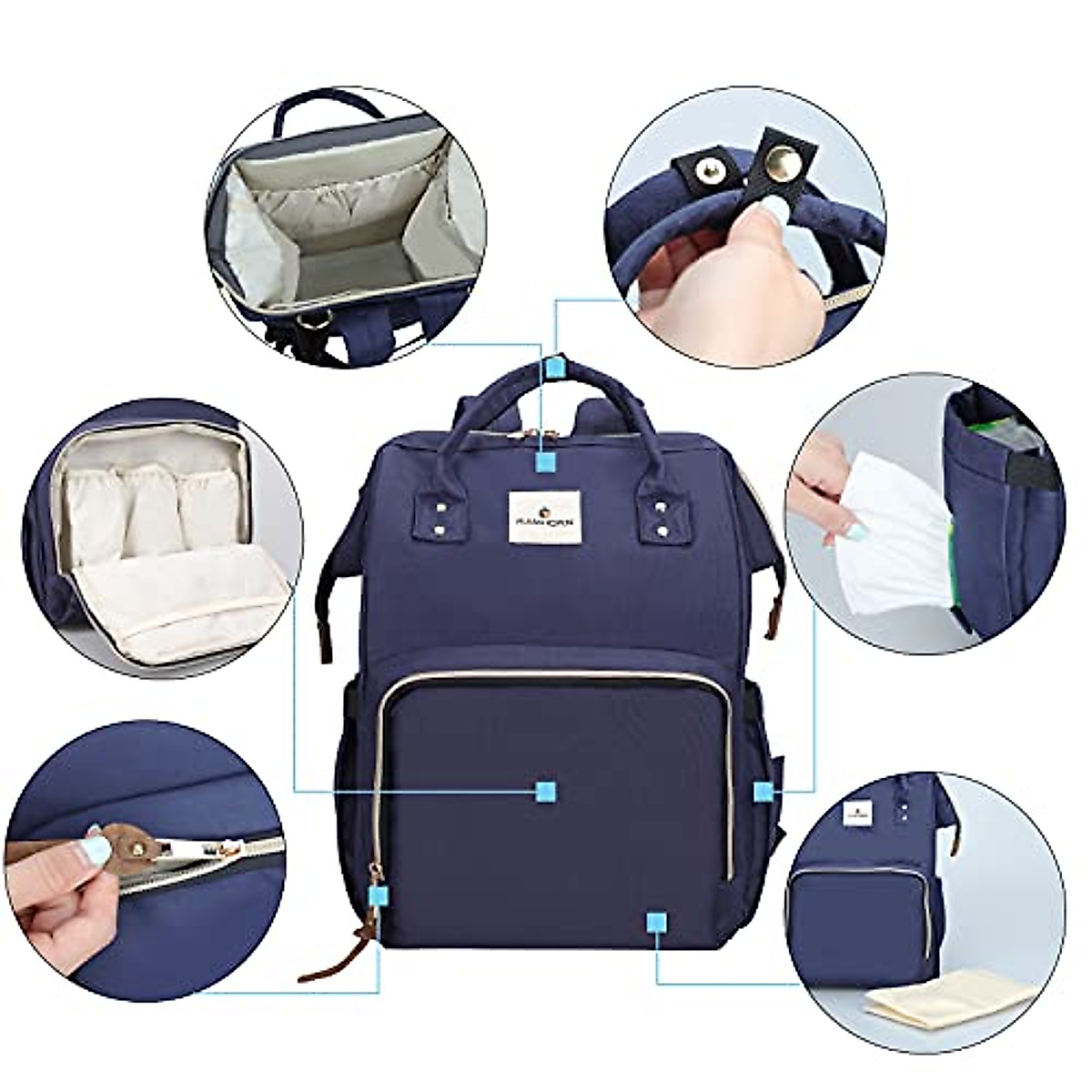 Ramhorn Diaper Bag Backpack Multifunctional Travel Back Pack Maternity Baby Changing Bags Waterproof Large Capacity For Baby Care Dark blue