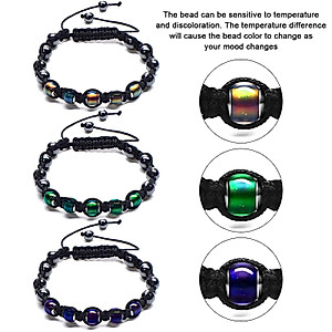 Hicarer Adjustable Mood Bracelet for Women 2 Pieces Dazzling Shimmer Color Changing Beads Based on Emotions Thermochromic Bead Bracelets Christmas Gift for Adult(Black Rope)