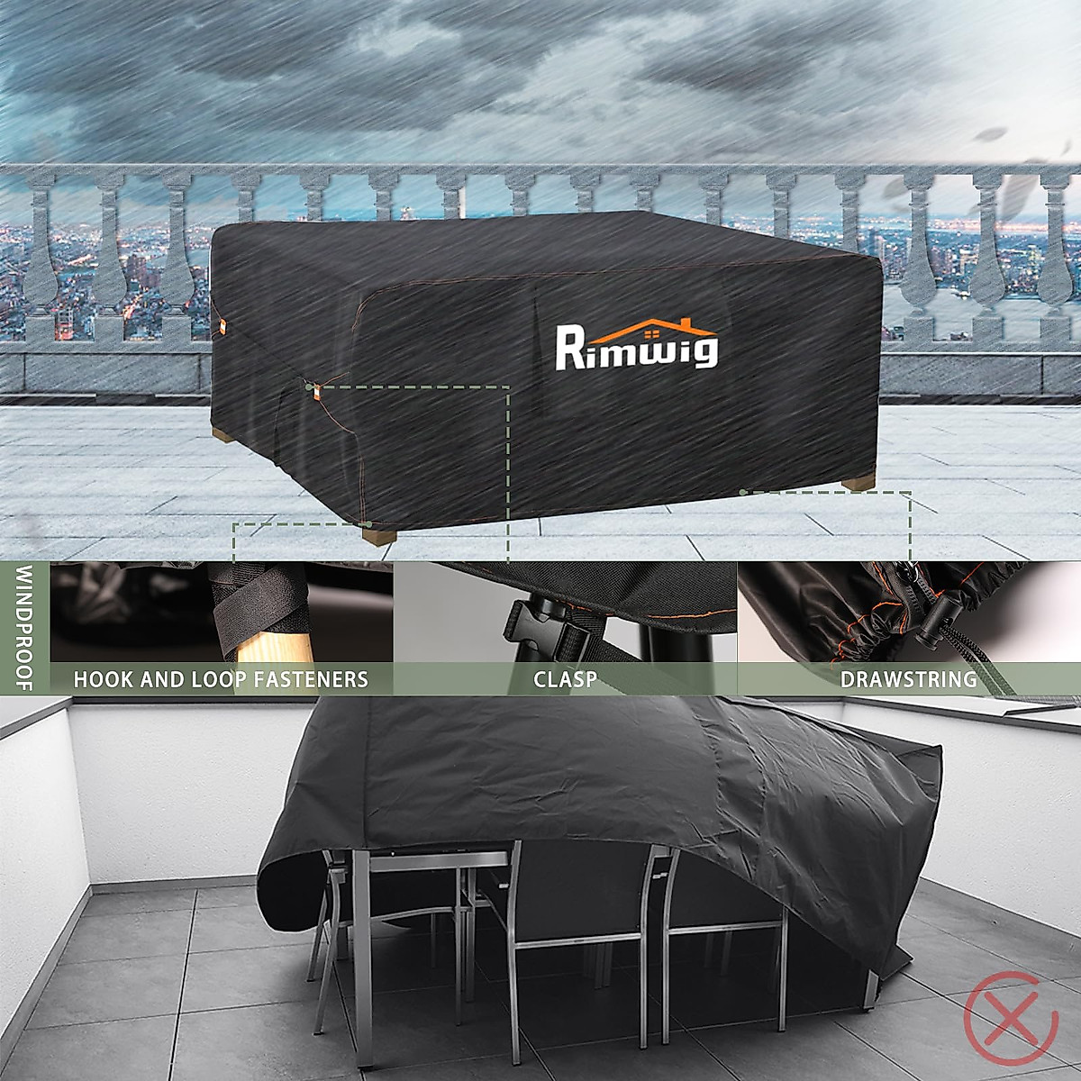 Rimwig Patio Furniture Set Cover Waterproof, Outdoor Sectional Sofa Couch Set Covers, Patio Table and Chair Set Cover Outside Rectangular Heavy Duty Weatherproof (50" L x 50" W x 29" H)