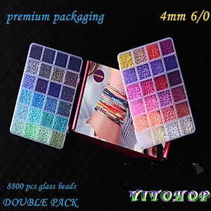 YITOHOP 8800+pcs 4mm 12/0 48 Colors Glass Seed Beads, Charms Bracelet Jewelry Making Beads Kit Gifts for Teen Girls Crafts for Girls Ages 8-12 Christmas Holiday Gifts