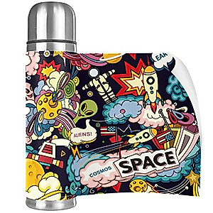 Space Graffiti Paitning Vacuum Insulated Stainless Steel Water Bottle, Double Walled Travel Thermos Coffee Mug 17 OZ for School Office