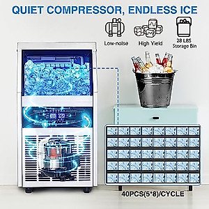 Zomagas Commercial Ice Maker Machine, 80-90LBS/24H Under Counter Ice Maker, Stainless Steel Freestanding Ice Machine with 28LBS Bin, Self-Cleaning, Scoop, Ideal for Home Bar Offices
