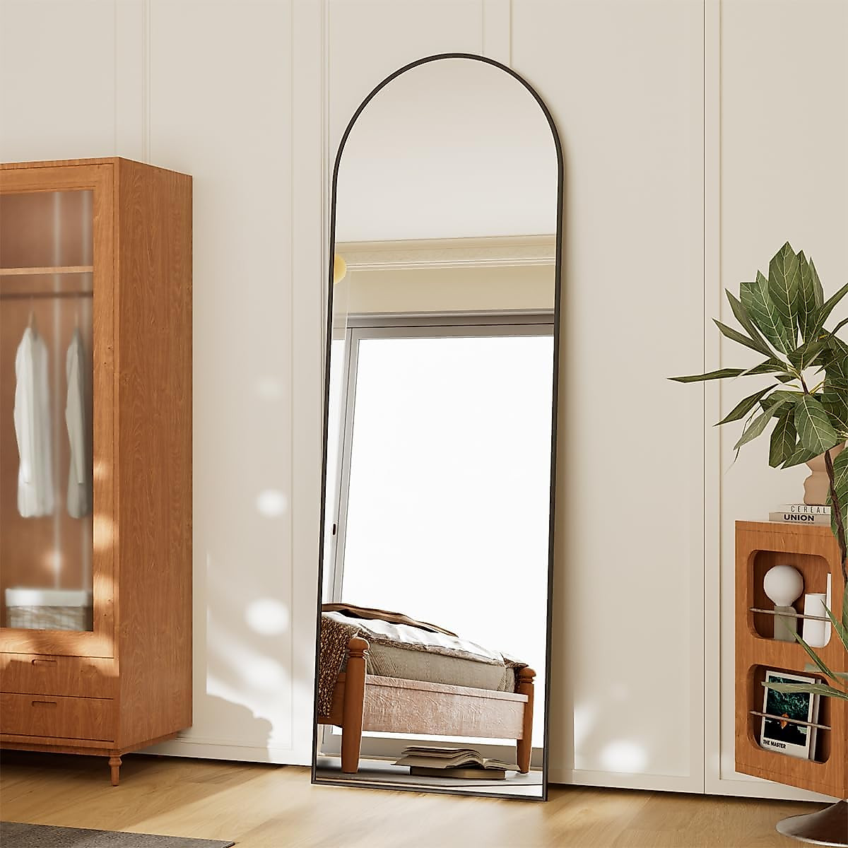 Koonmi Arched Full Length Mirror, 58"x18" Black Mirror Full Length, Standing Hanging or Leaning Full Body Mirror with Aluminum Alloy Frame for Living Room and Bedroom