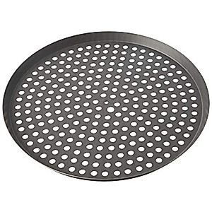 Lloyd Pans Perforated Pizza Cutter Pan, Pre-Seasoned PSTK, Anodized Aluminum, 14 inch by .75 inch deep