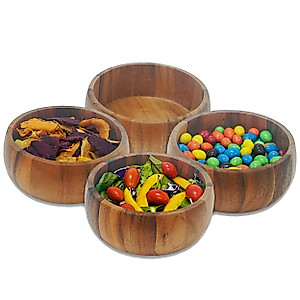 Woodard & Charles Set of 4 Acacia Wood Large Individual Salad Bowls, Snack Serving Bowls, 6 1/2" x 2 1/2"