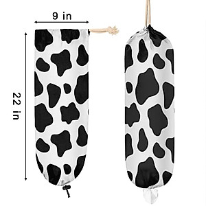 Cow Print Plastic Bag Holder, Animal Cow Print Wall Mount Plastic Bag Organizer with Drawstring Grocery Shopping Bags Storage Dispenser for Home Kitchen Farmhouse Decor, 22X9 Inch
