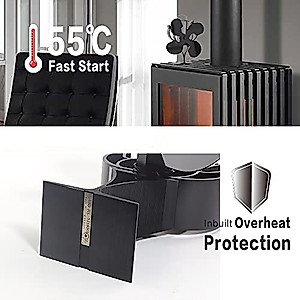 HEUNGBERANT Wood Stove Fan Wood Burning Stove Fan Heat Powered Fireplace Fan for Wood/Log Burner/Fireplace (updated I shape with thermometer)